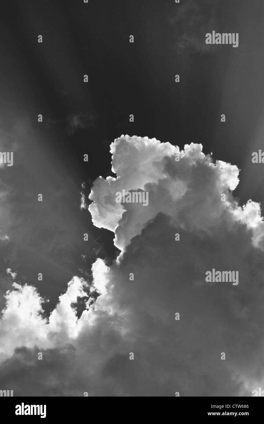 Dramatic black and white sunbeams and storm clouds over Maine Stock ...