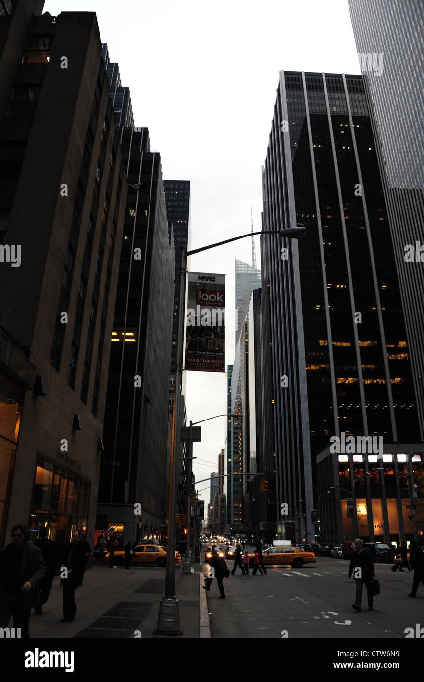 Many walking sidewalk 6th avenue centre mid distance view hi-res stock ...