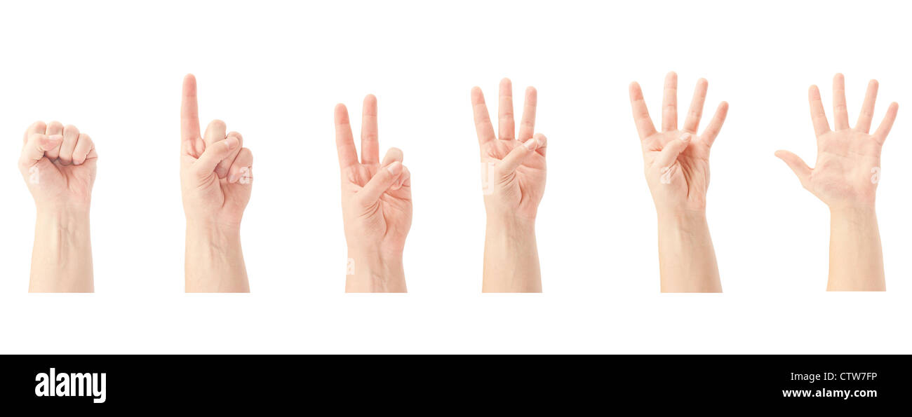 Counting man hands (0 to 5) isolated on white background Stock Photo ...