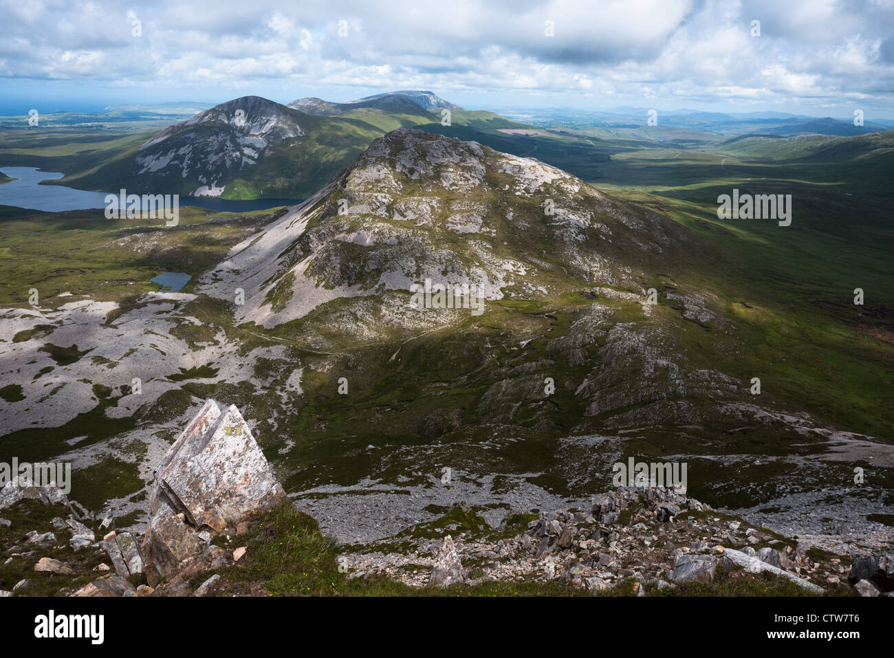 View from the summit of Mount Errigal in the range of Derryveagh ...