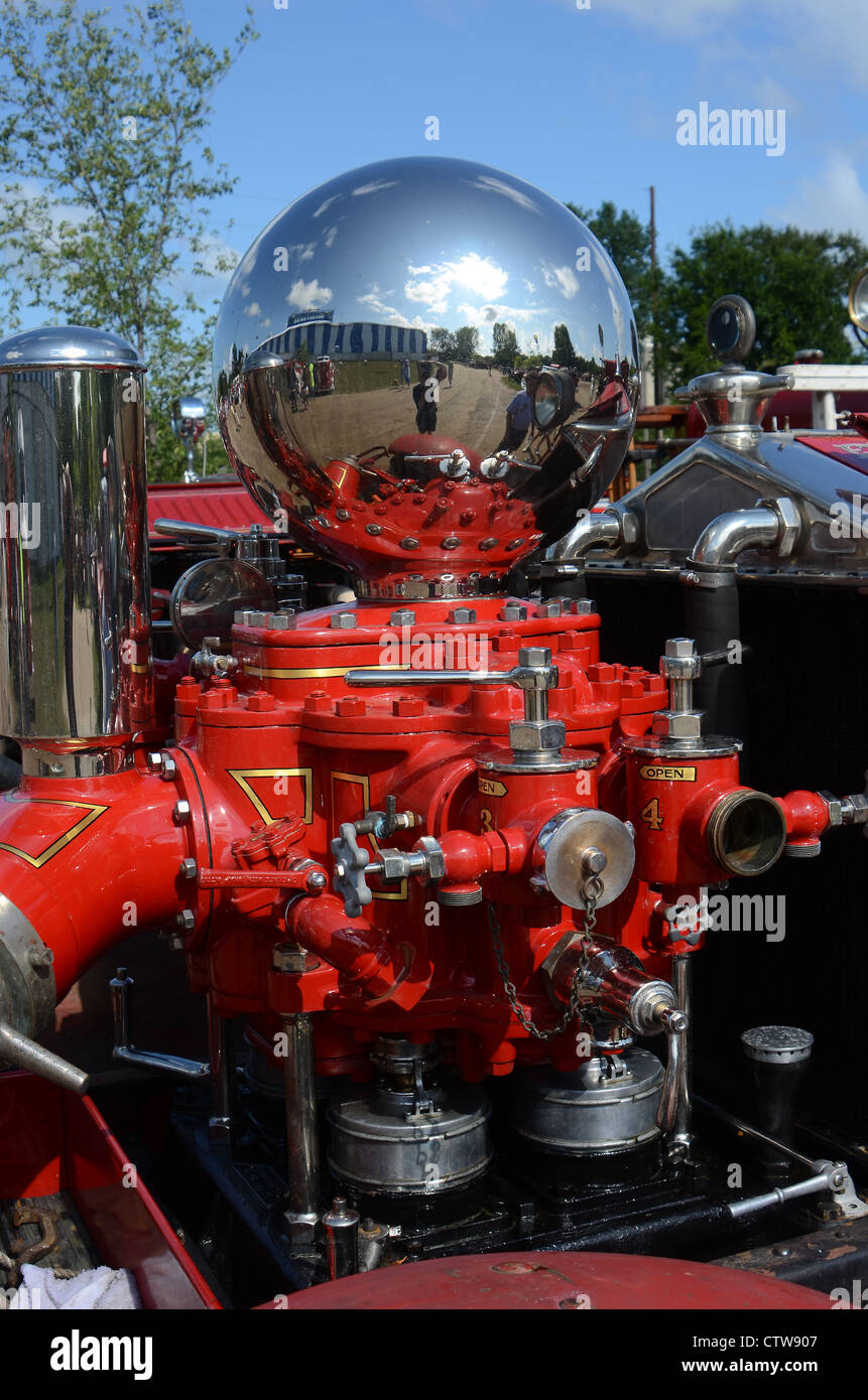 Close view of engine of 1927 Ahrens Fox Fire Engine pumper. Fire Muster ...