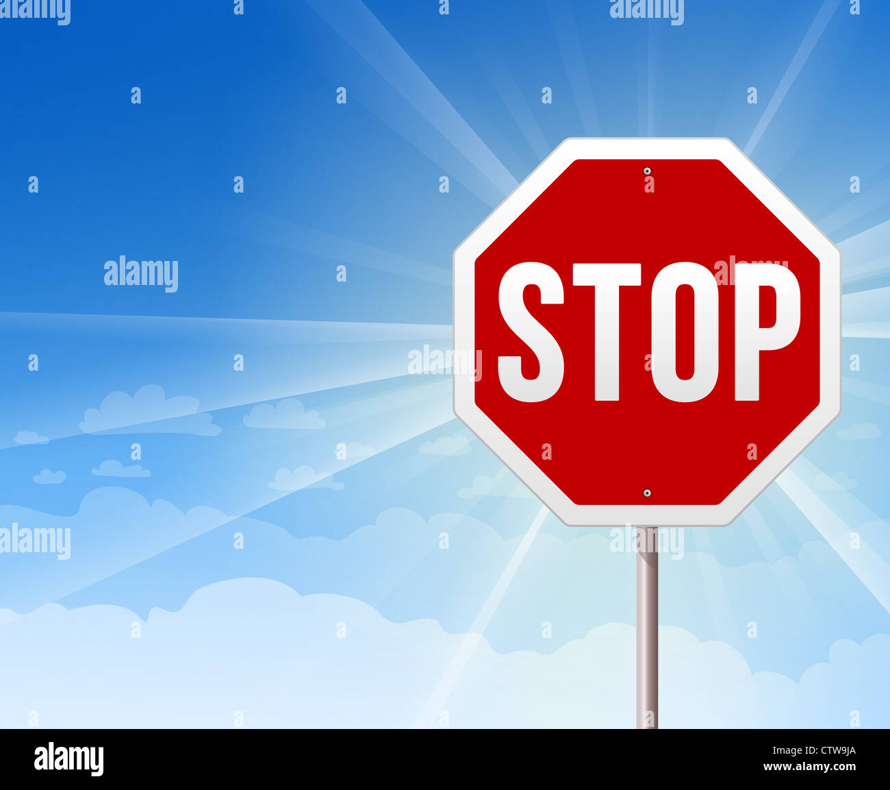 Stop Roadsign on Blue Sky Background Stock Photo - Alamy