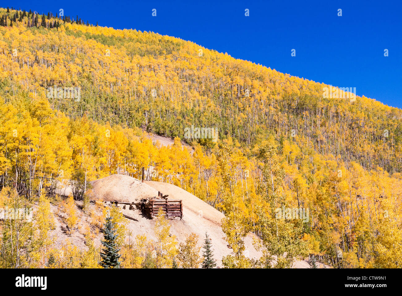 Abandoned mine shaft and autumn color along the "Million Dollar Highway ...