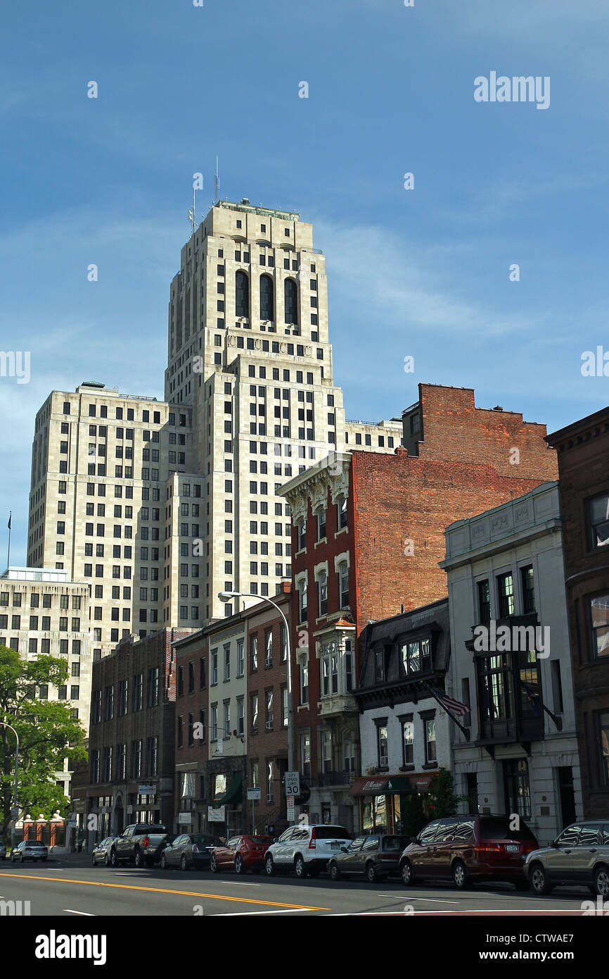 The Alfred E. Smith Building, rising over lower buildings in Albany ...