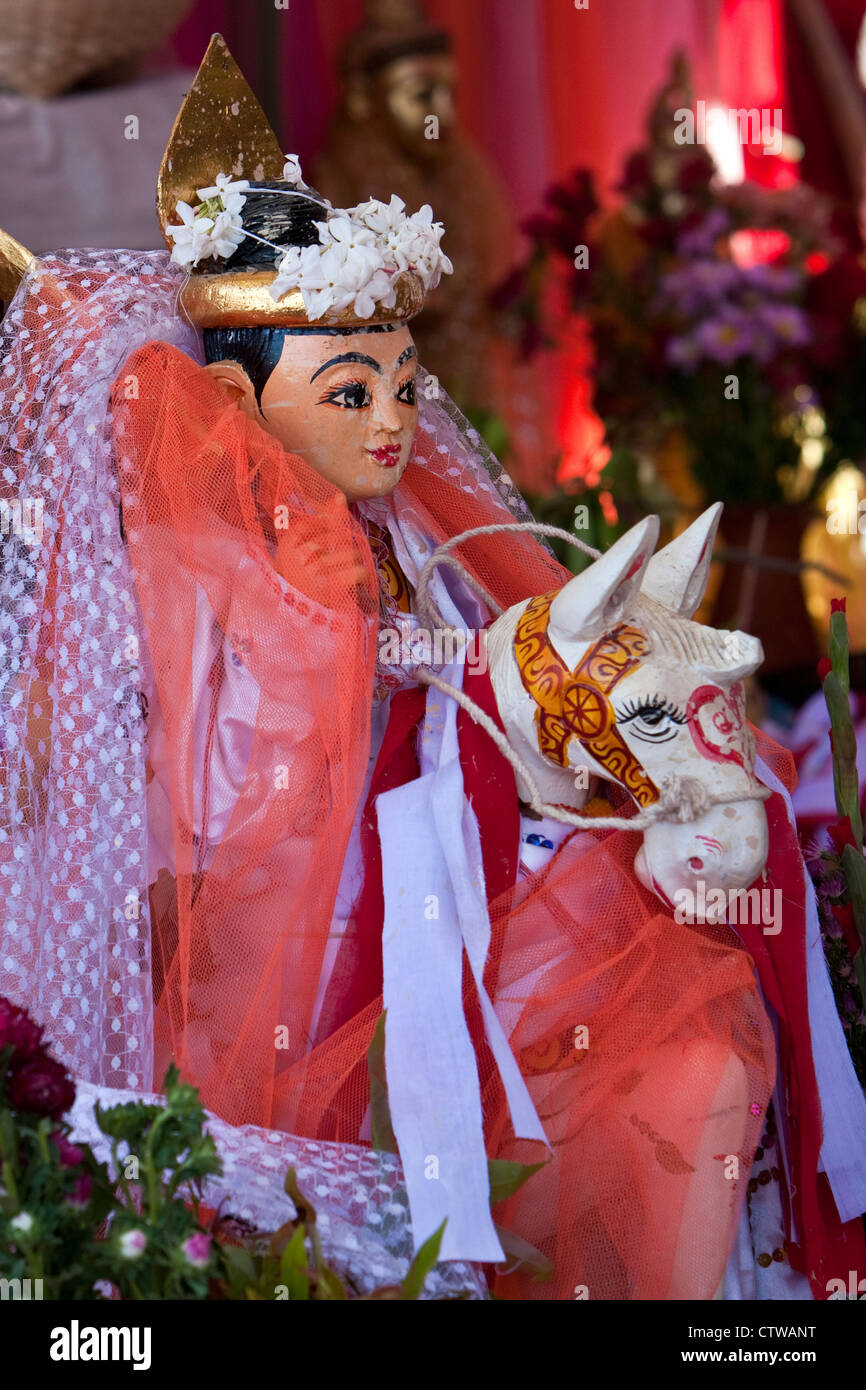 Myanmar, Burma. Bagan. Spirit-Figure on a Table of Offerings at a Nat ...
