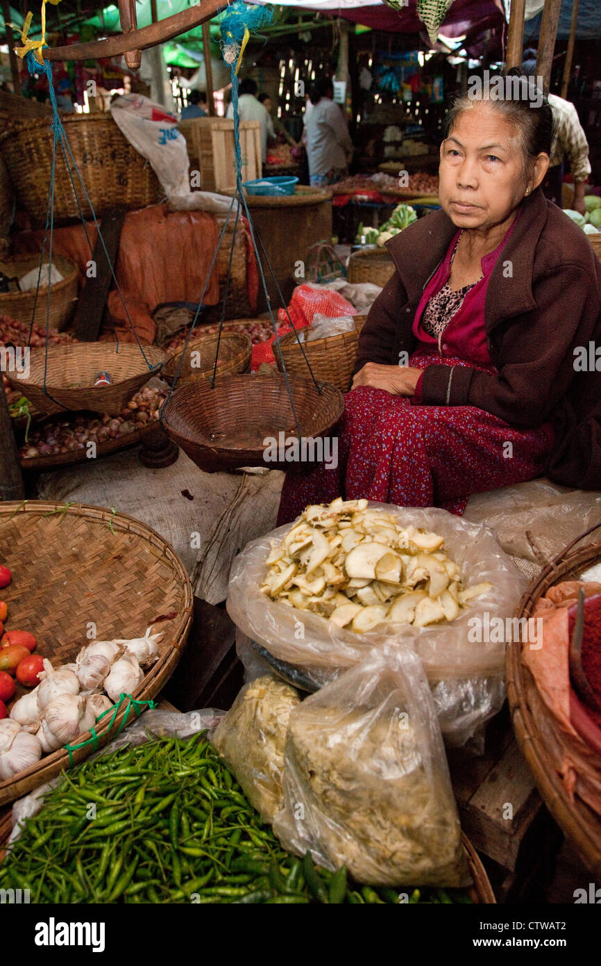 Myanmar, Burma. Peppers, Garlic, and Vegetable Vendor in the Bagan ...