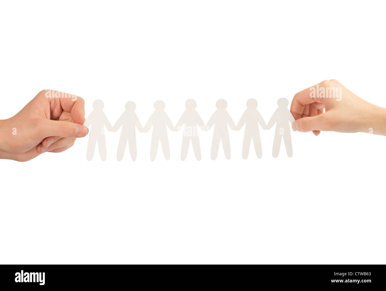 paper people in hands isolated on a white background Stock Photo - Alamy
