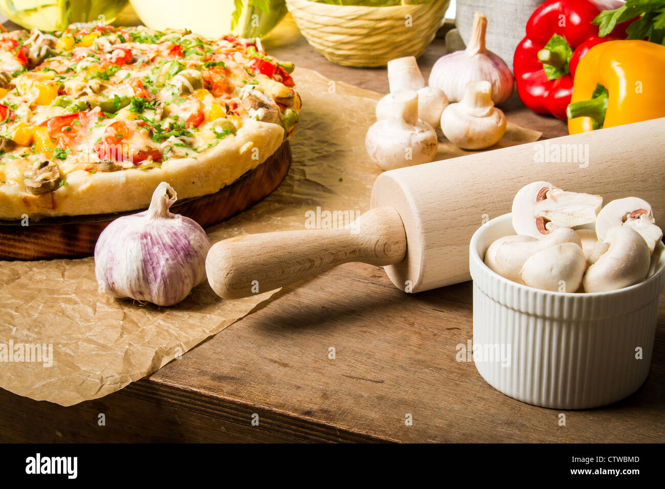 Preparing to bake a pizza made from fresh vegetables Stock Photo - Alamy