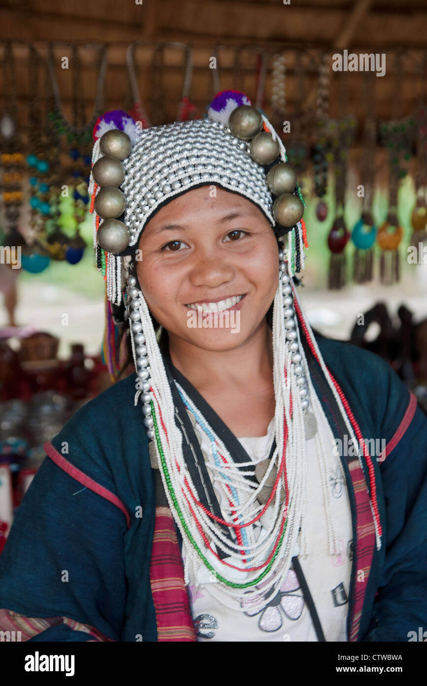 young akha woman in traditional clothing in northern thailand Stock ...