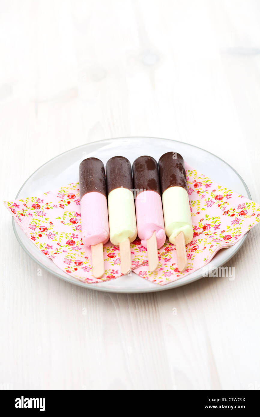 Close-up of delicious ice-cream sticks with chocolate coating Stock ...