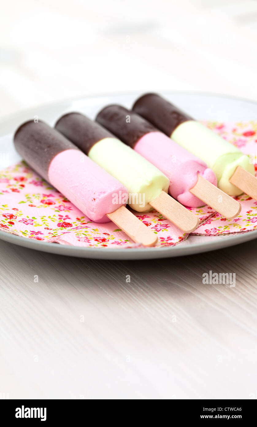Close-up of delicious ice-cream sticks with chocolate coating Stock ...