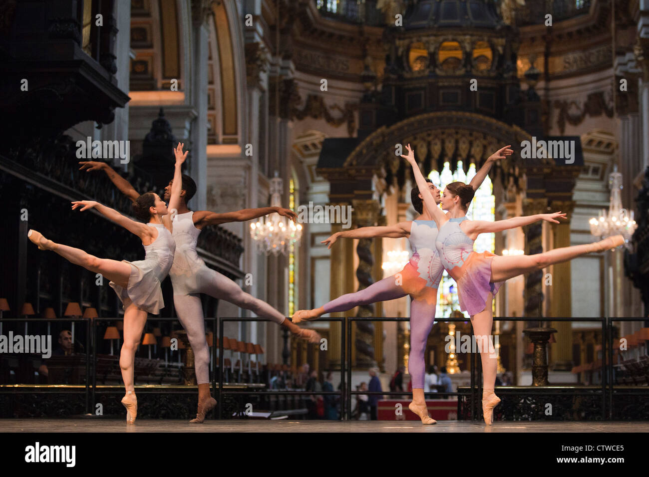 Dancers from English National Ballet at a dress rehearsal on a stage ...