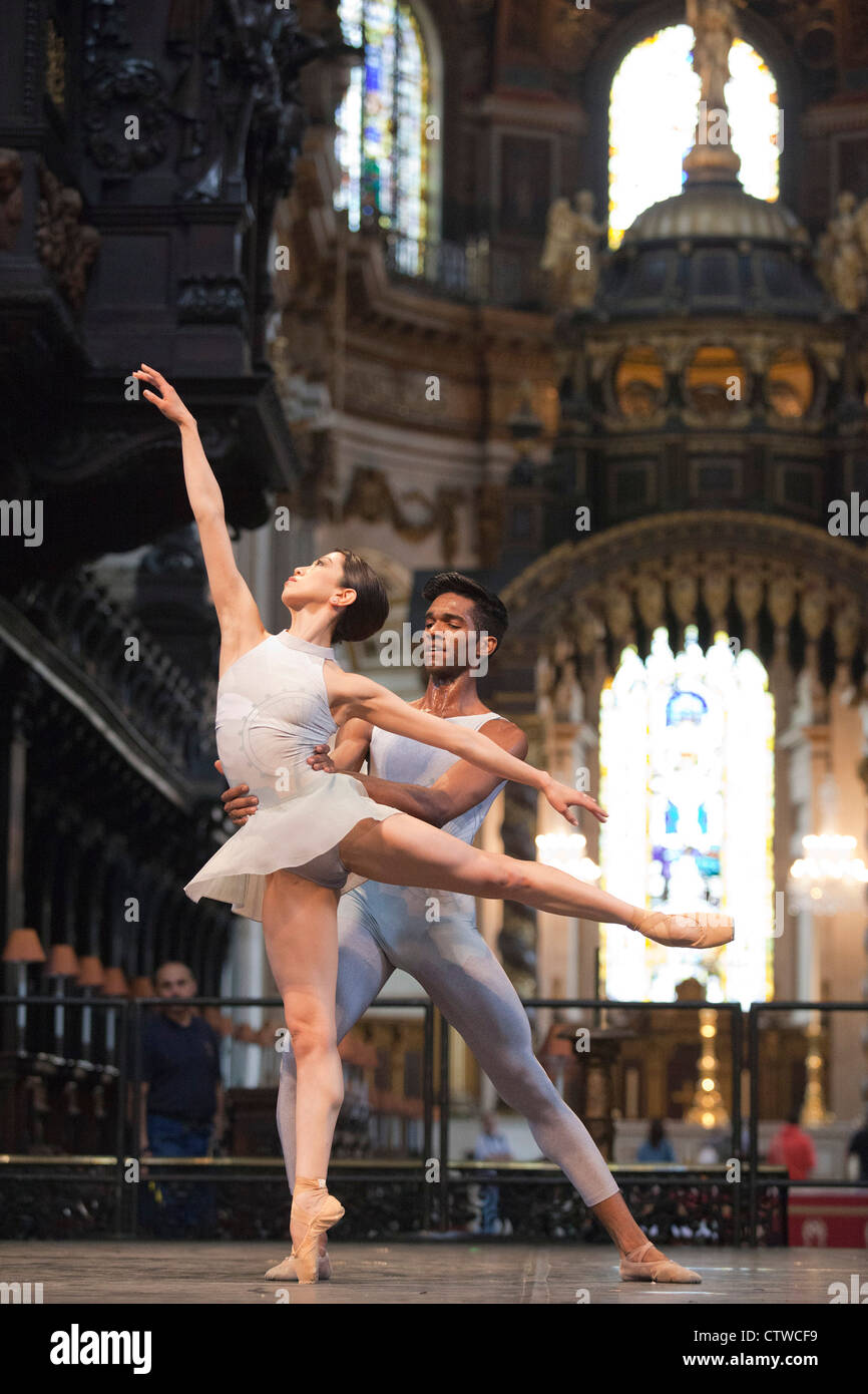 Dancers from English National Ballet at a dress rehearsal on a stage ...