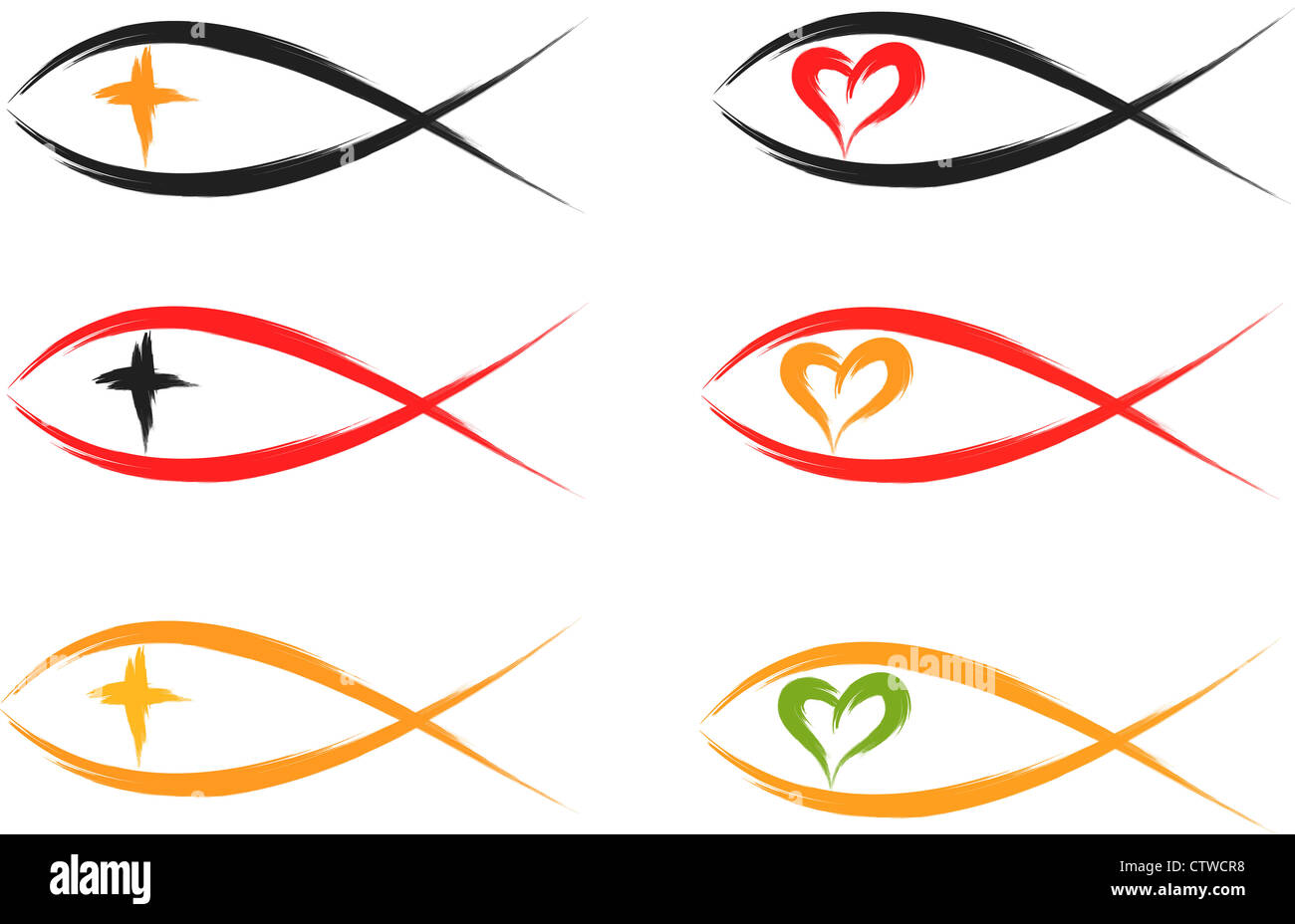 set of religious christian fish symbols Stock Photo - Alamy
