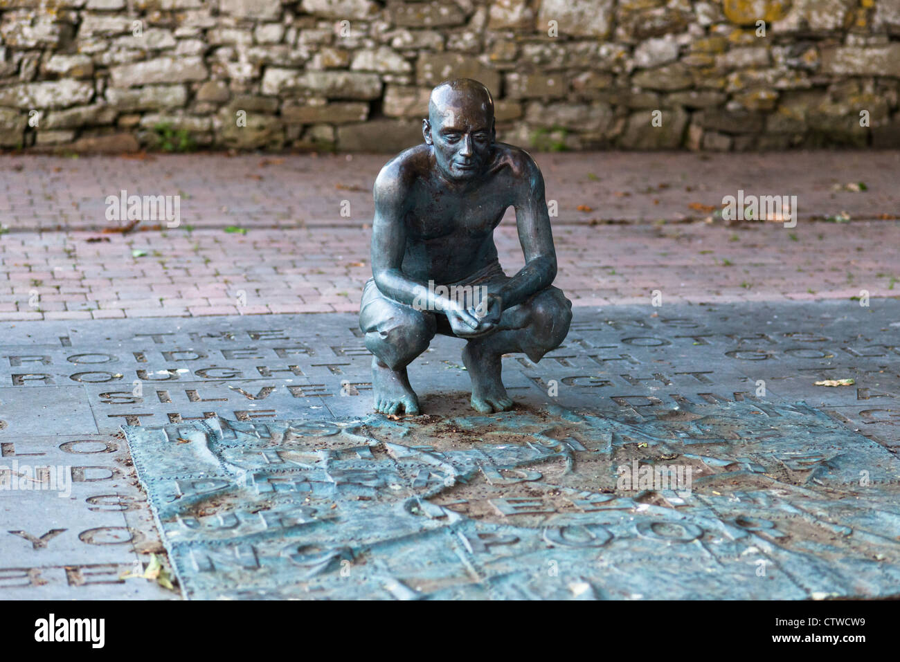 Bronze memorial to W. B. Yeats at churchyard where his grave is located ...