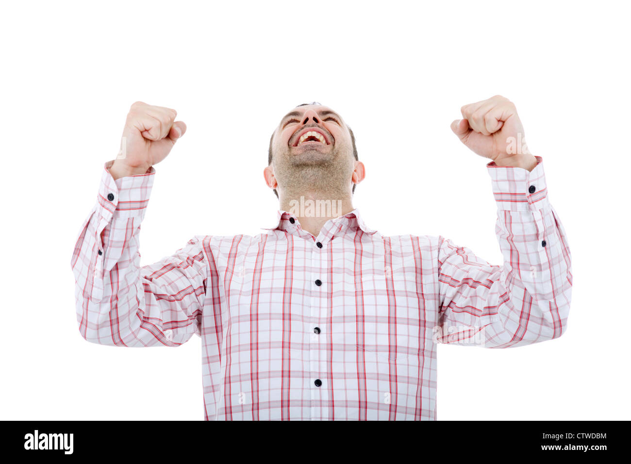 happy young man winning, isolated on white Stock Photo - Alamy