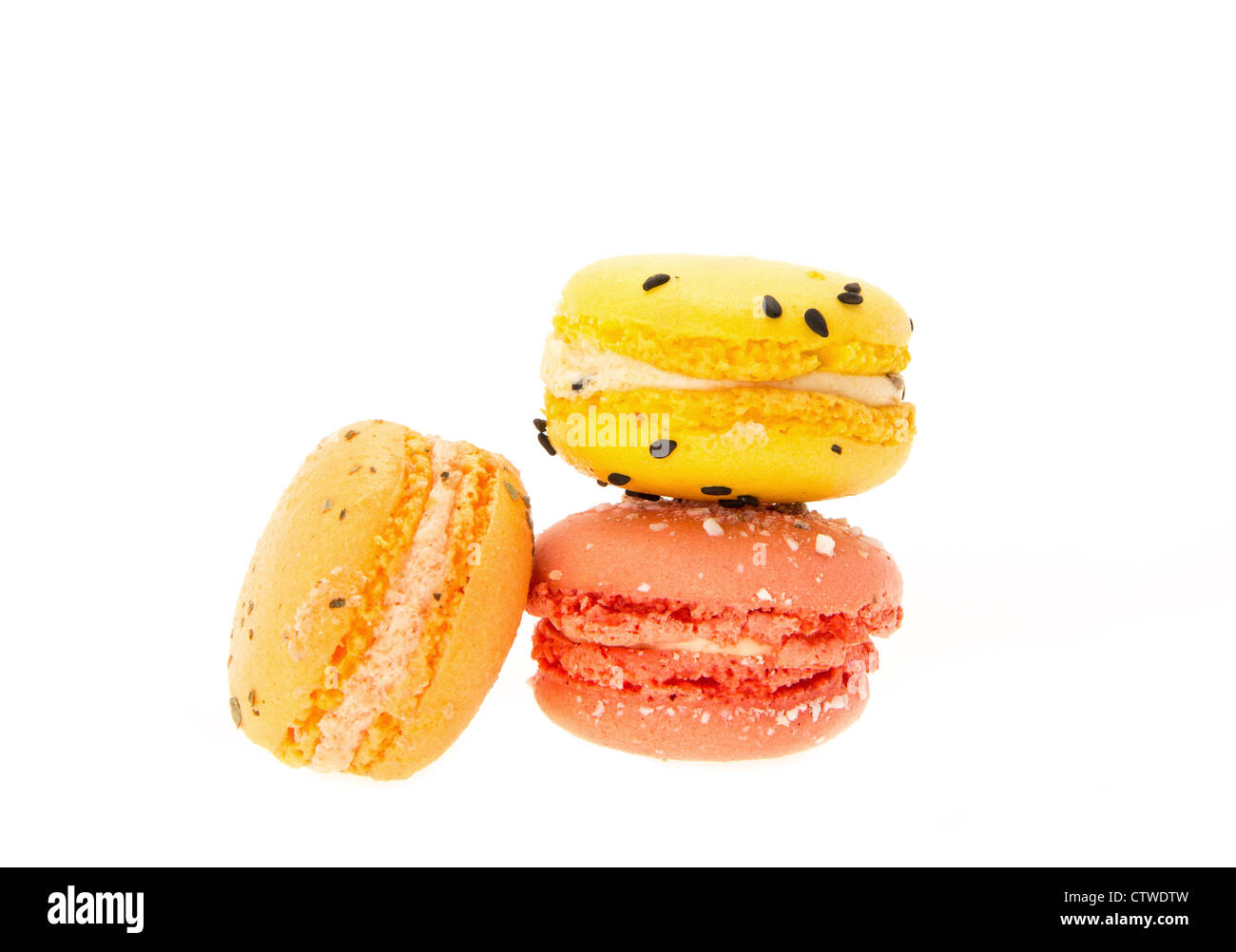 Three fresh macaroons - studio shot with a white background Stock Photo ...
