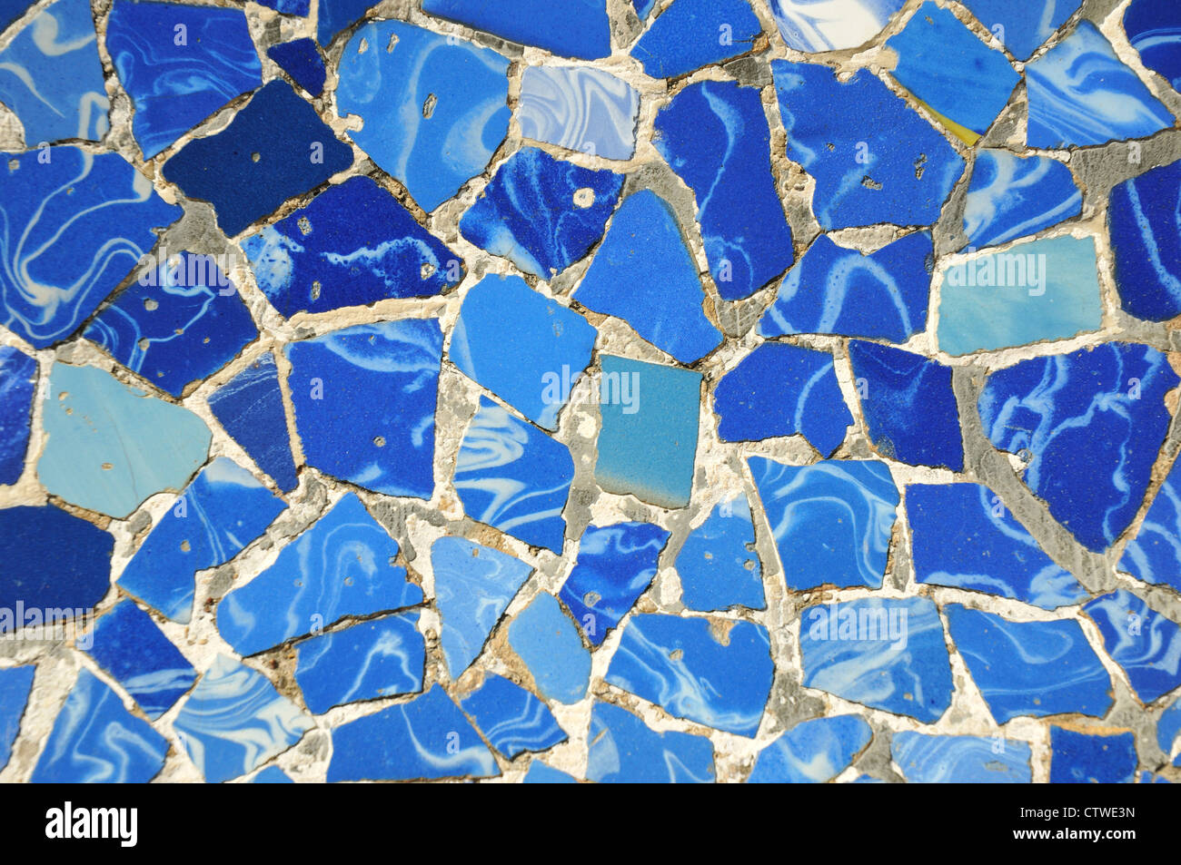 typical blue ceramic pattern from Park Guell, Barcelona, creation of ...