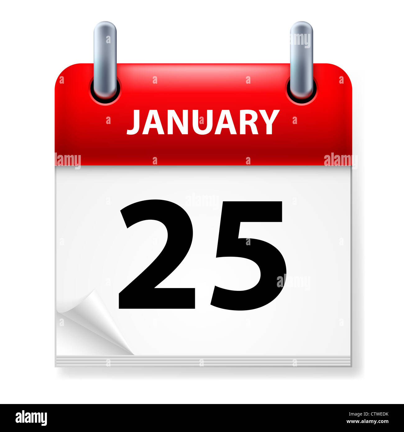 Twenty-fifth January in Calendar icon on white background Stock Photo ...