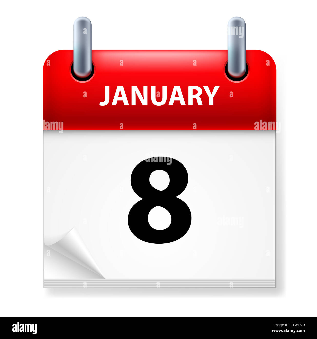 Eighth January in Calendar icon on white background Stock Photo - Alamy