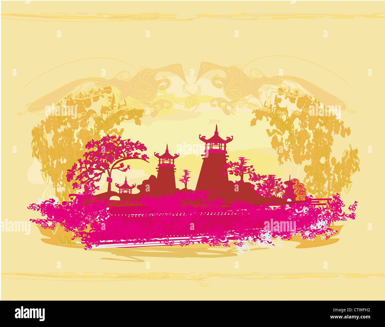 old paper with Asian Landscape Stock Photo - Alamy