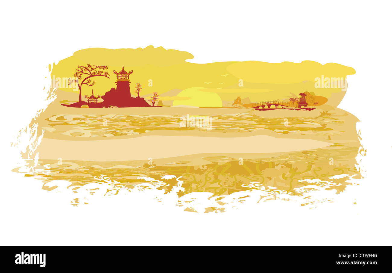 old paper with Asian Landscape Stock Photo - Alamy