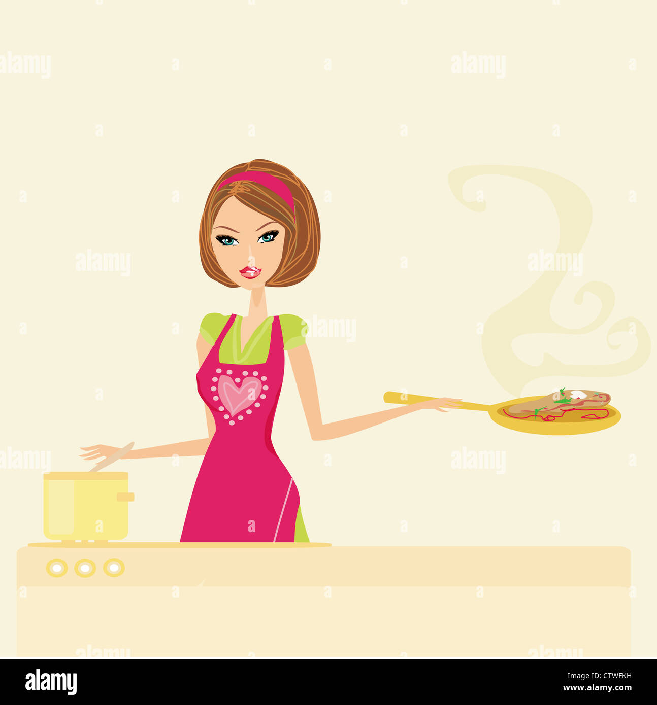 Beautiful lady cooking lunch Stock Photo - Alamy