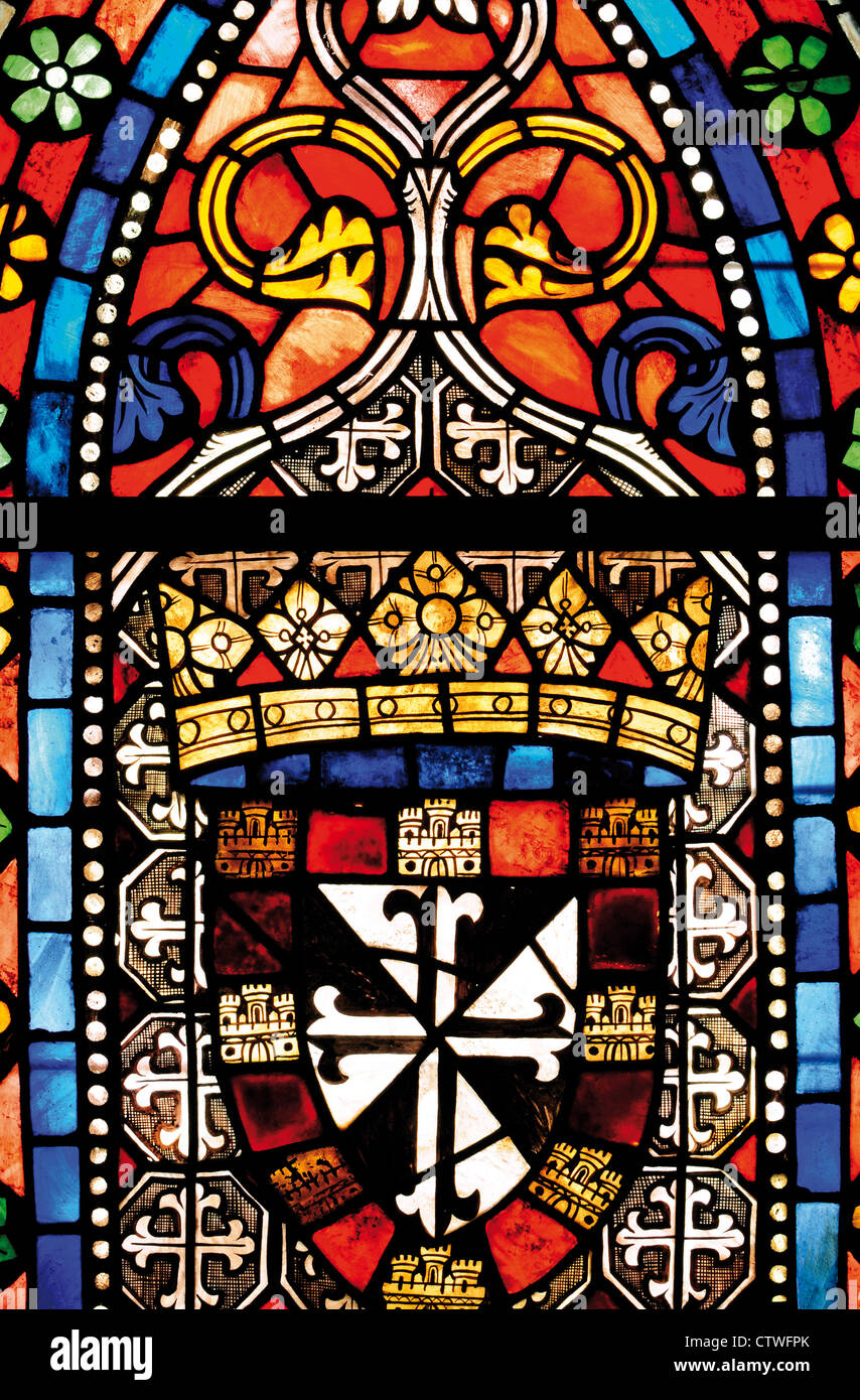 Spain: Colorful medieval glass window in the Cathedral of Leon Stock ...