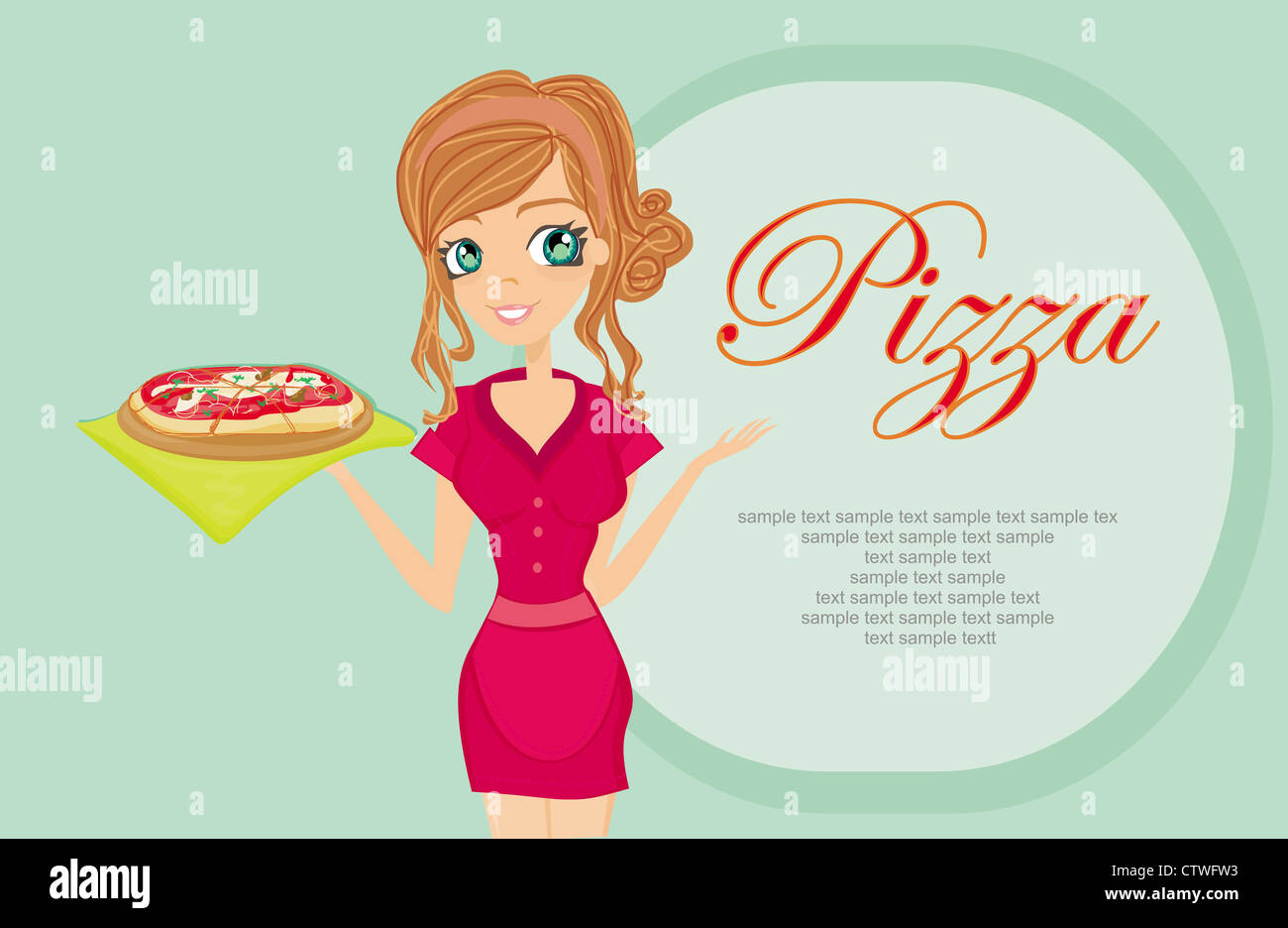 beautiful woman waitress enjoys pizza Stock Photo - Alamy