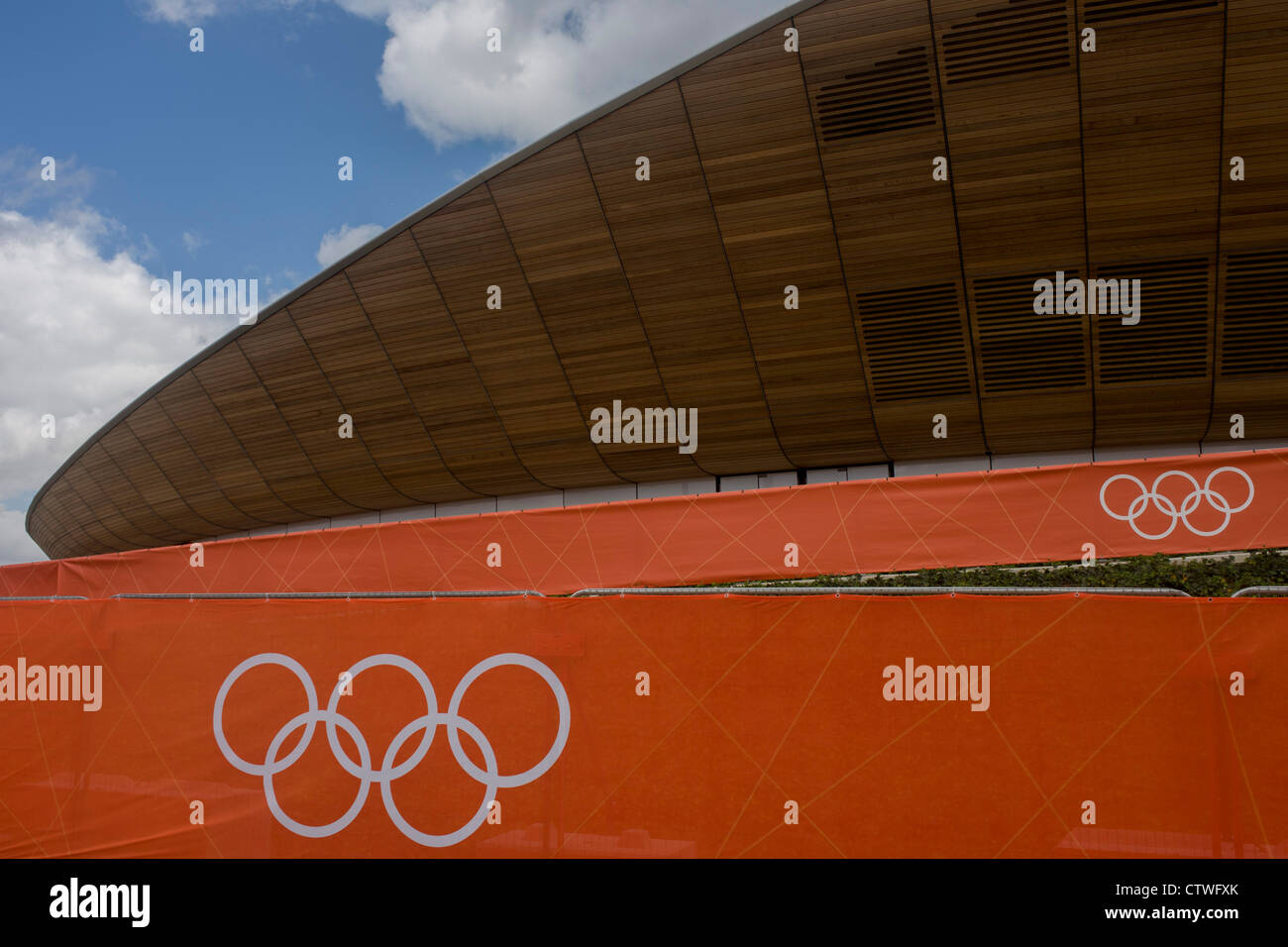 Exterior of the of the £105m Siberian Pine Velodrome curved roof during ...