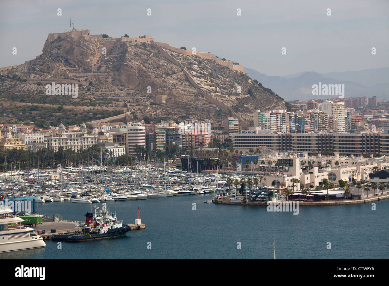 City of Alicante, Spain. The Port of Alicante with the Castle of Santa ...