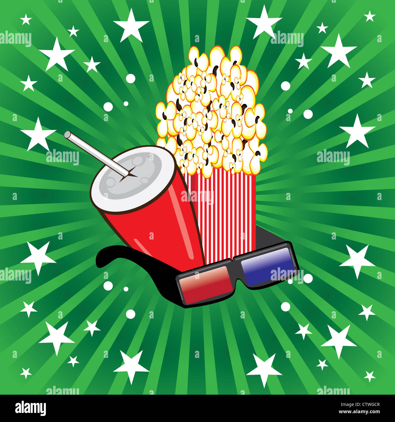Illustration of movie theme objects on green background Stock Photo - Alamy