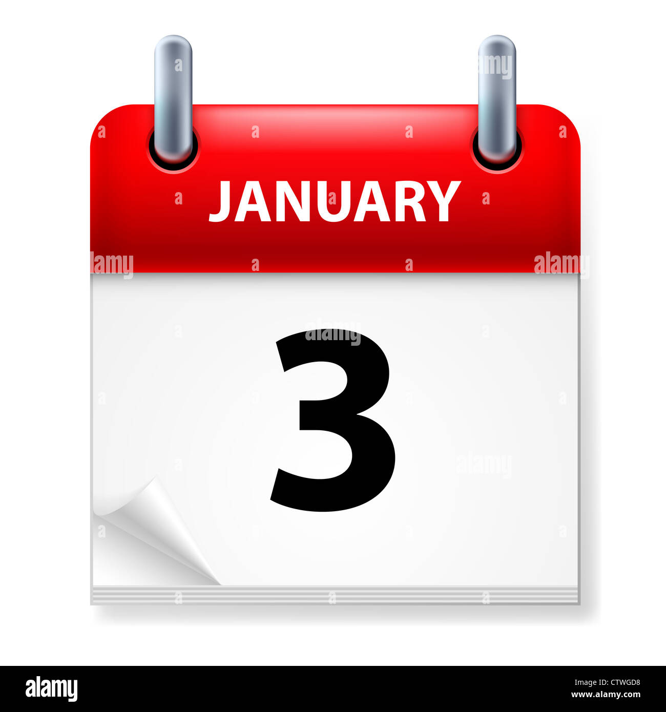 Third January in Calendar icon on white background Stock Photo - Alamy