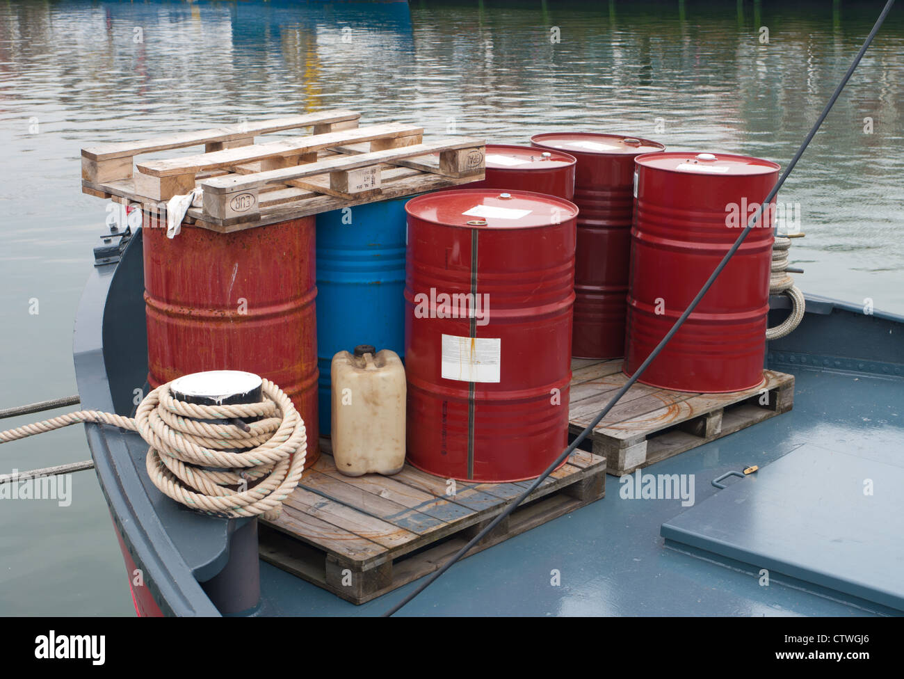 oil barrels on deck of a fuel ship Stock Photo - Alamy
