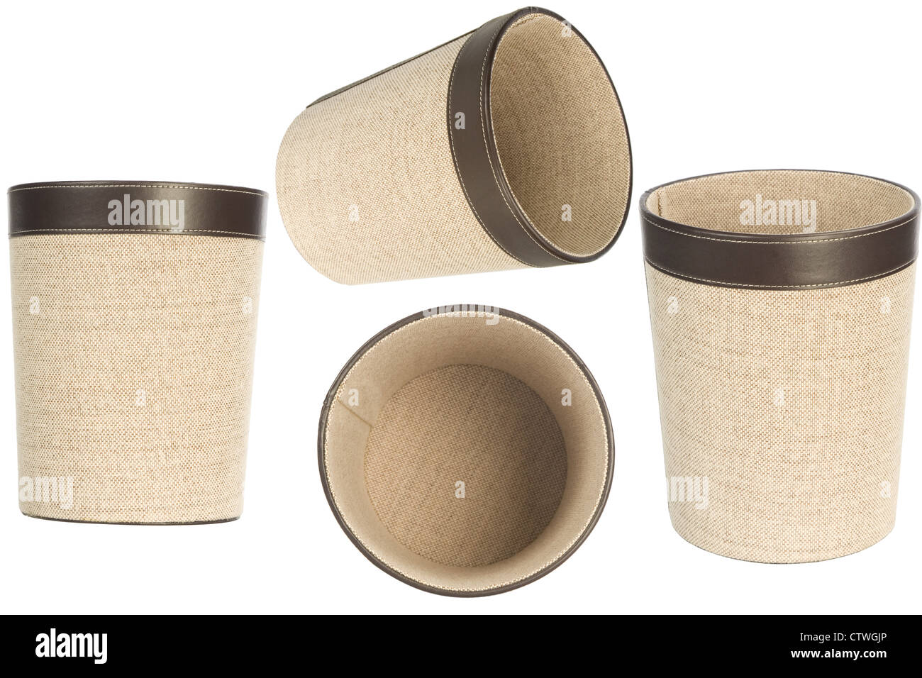 four point of view from empty wastepaper basket isolated over white ...