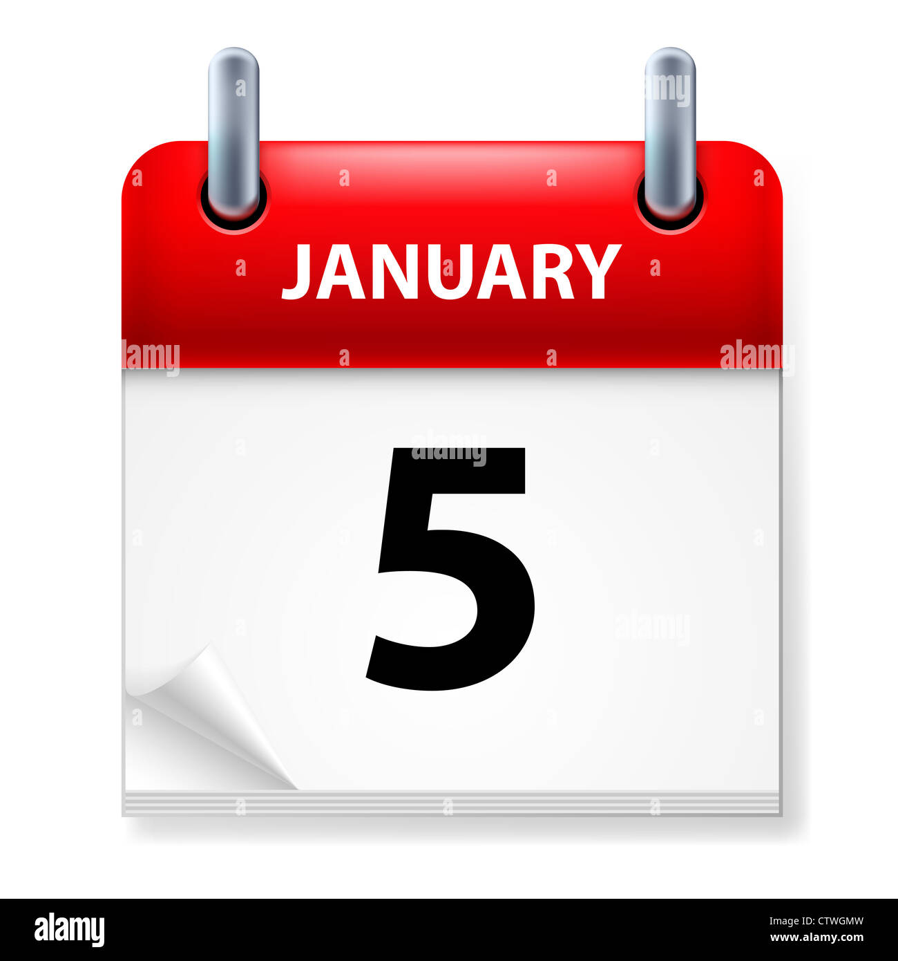 Fifth January in Calendar icon on white background Stock Photo - Alamy