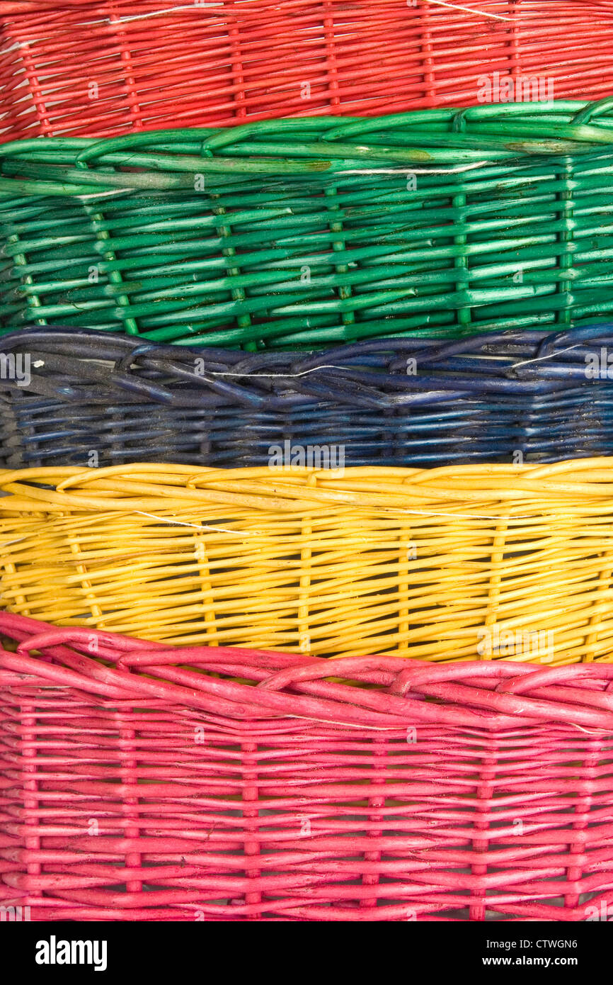 stack of isolated on white woven straw baskets Stock Photo - Alamy