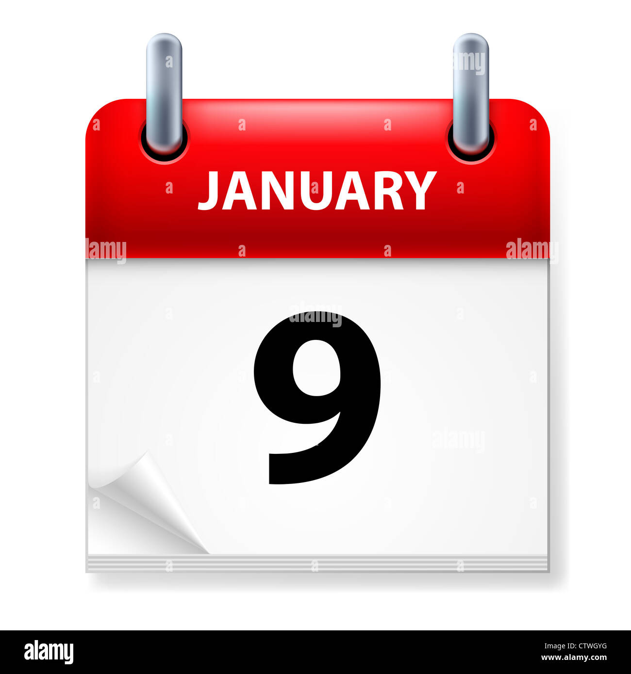 Ninth January in Calendar icon on white background Stock Photo - Alamy