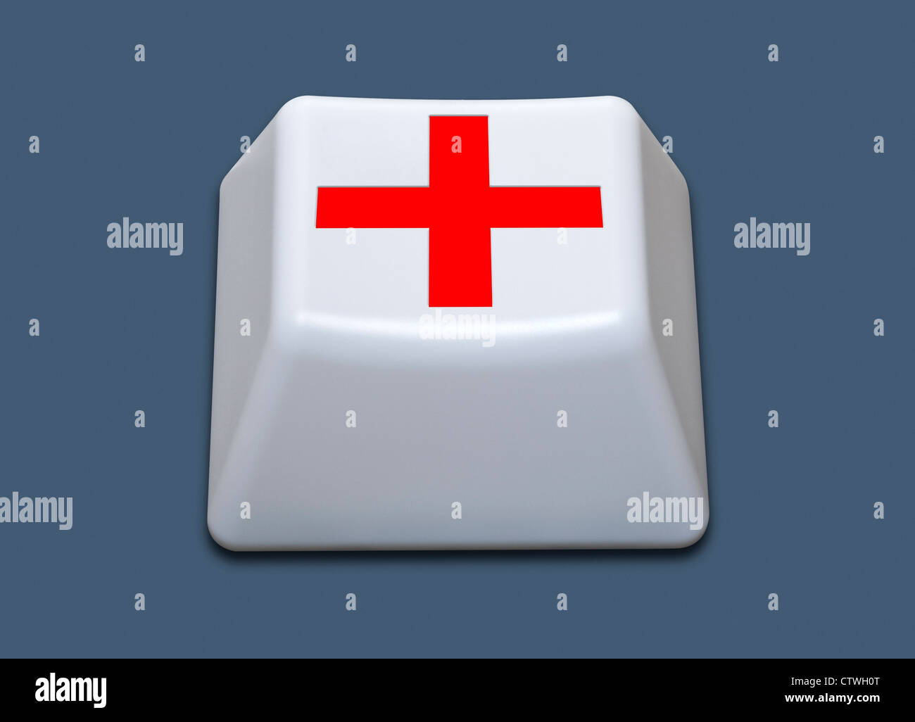 Isolated white computer key with a red cross symbol on it. Concept ...