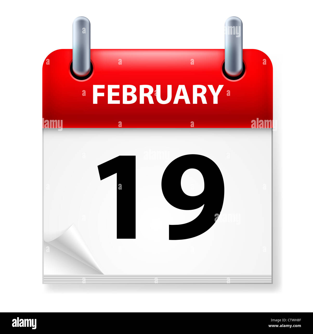 Nineteenth February in Calendar icon on white background Stock Photo ...
