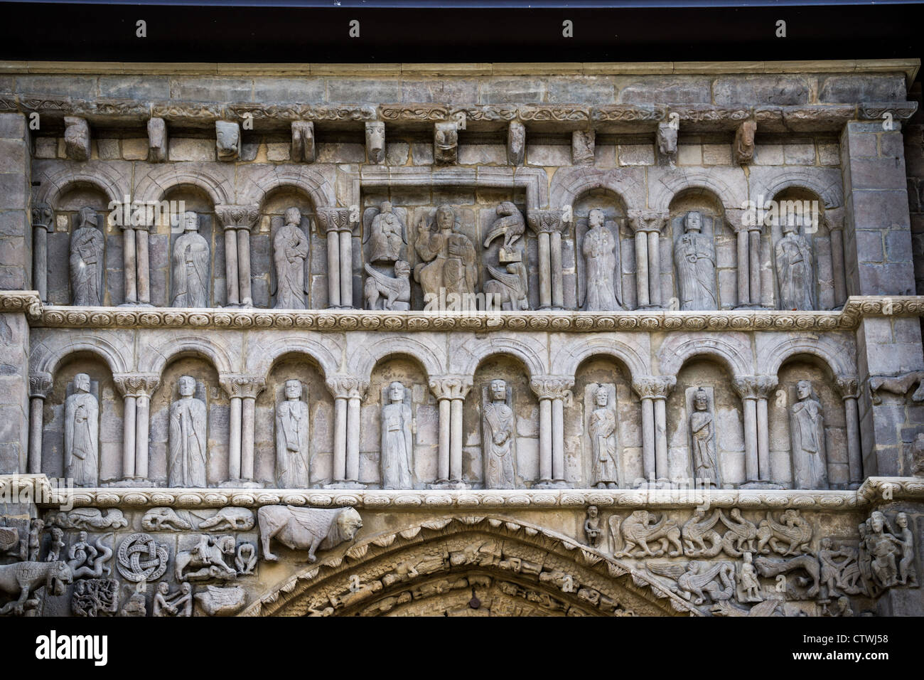 Detail of main portal of Romanesque Church Santa María la Real in ...