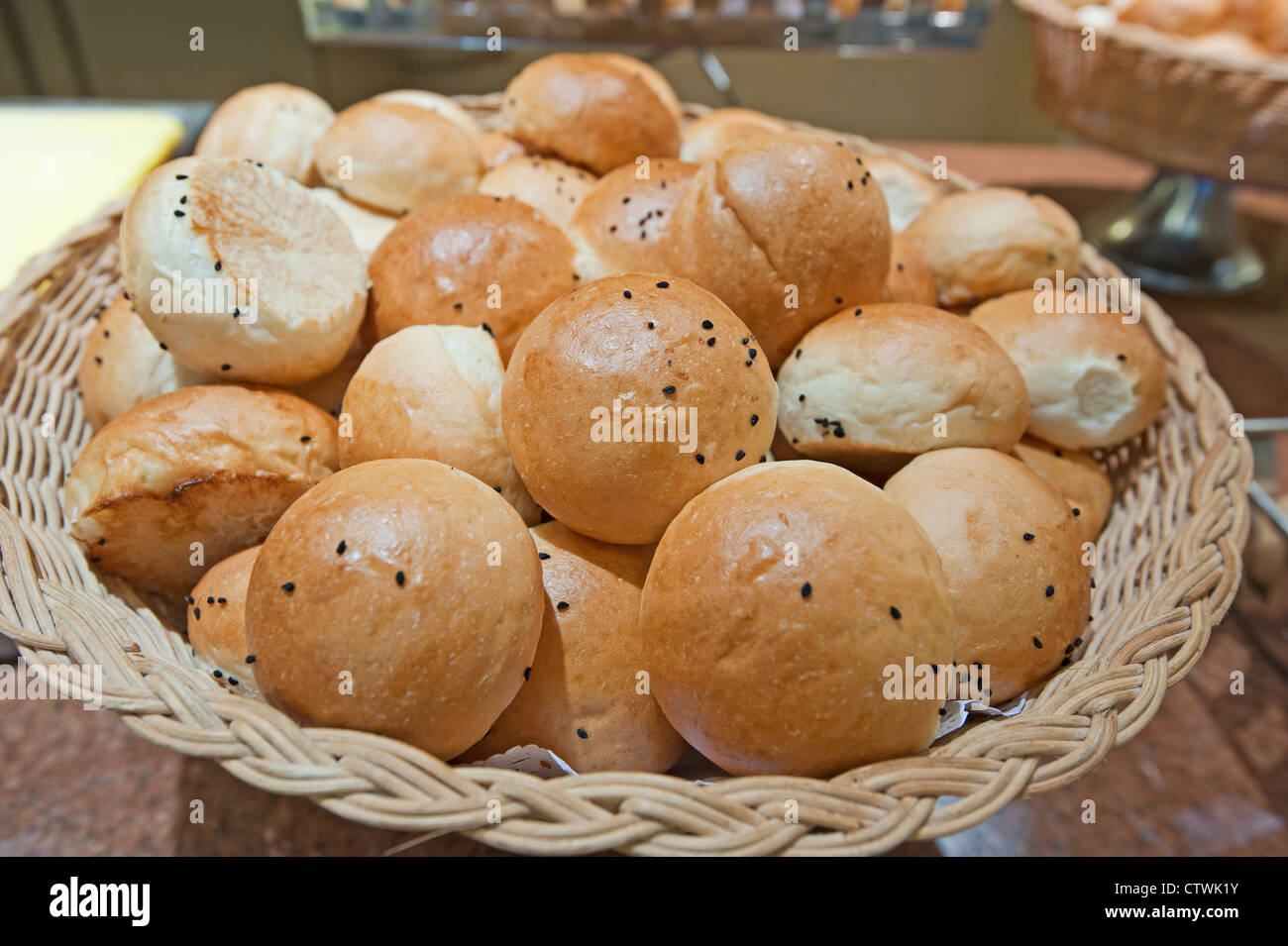 Bread selections on display at a hotel buffet Stock Photo - Alamy
