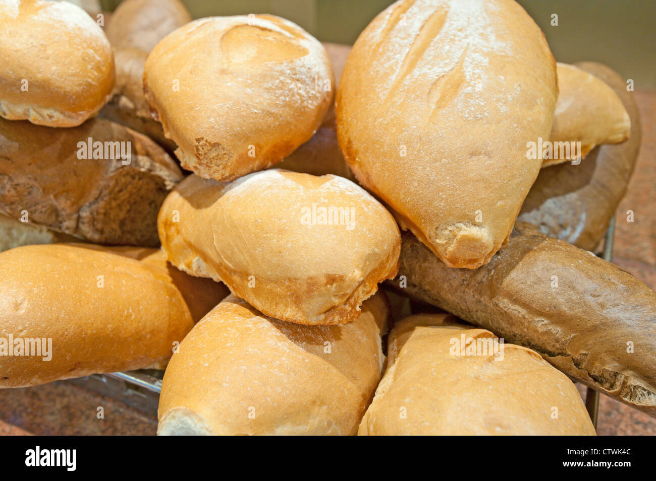 Bread selections on display at a hotel buffet Stock Photo - Alamy