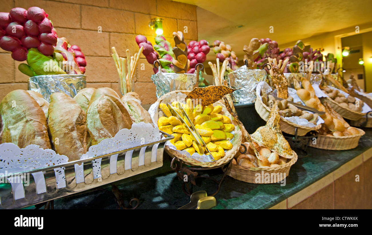 Bread selections on display at a hotel buffet Stock Photo - Alamy