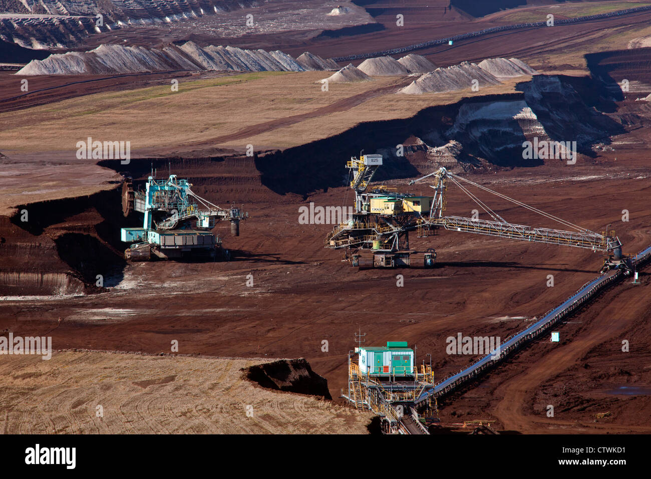 Brown coal / lignite being extracted by huge bucket-wheel excavators at ...