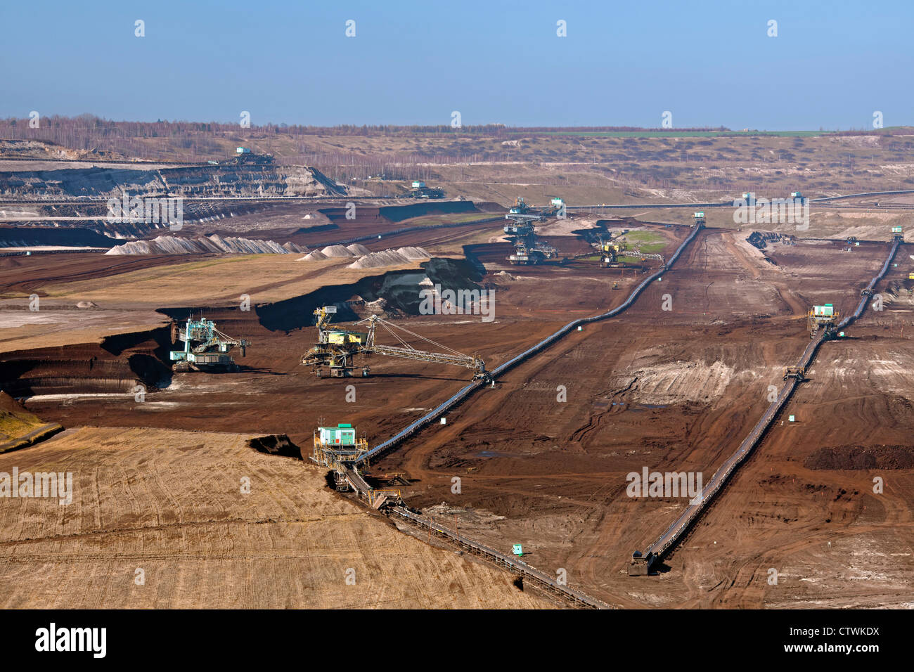 Brown coal / lignite being extracted by huge bucket-wheel excavators at ...