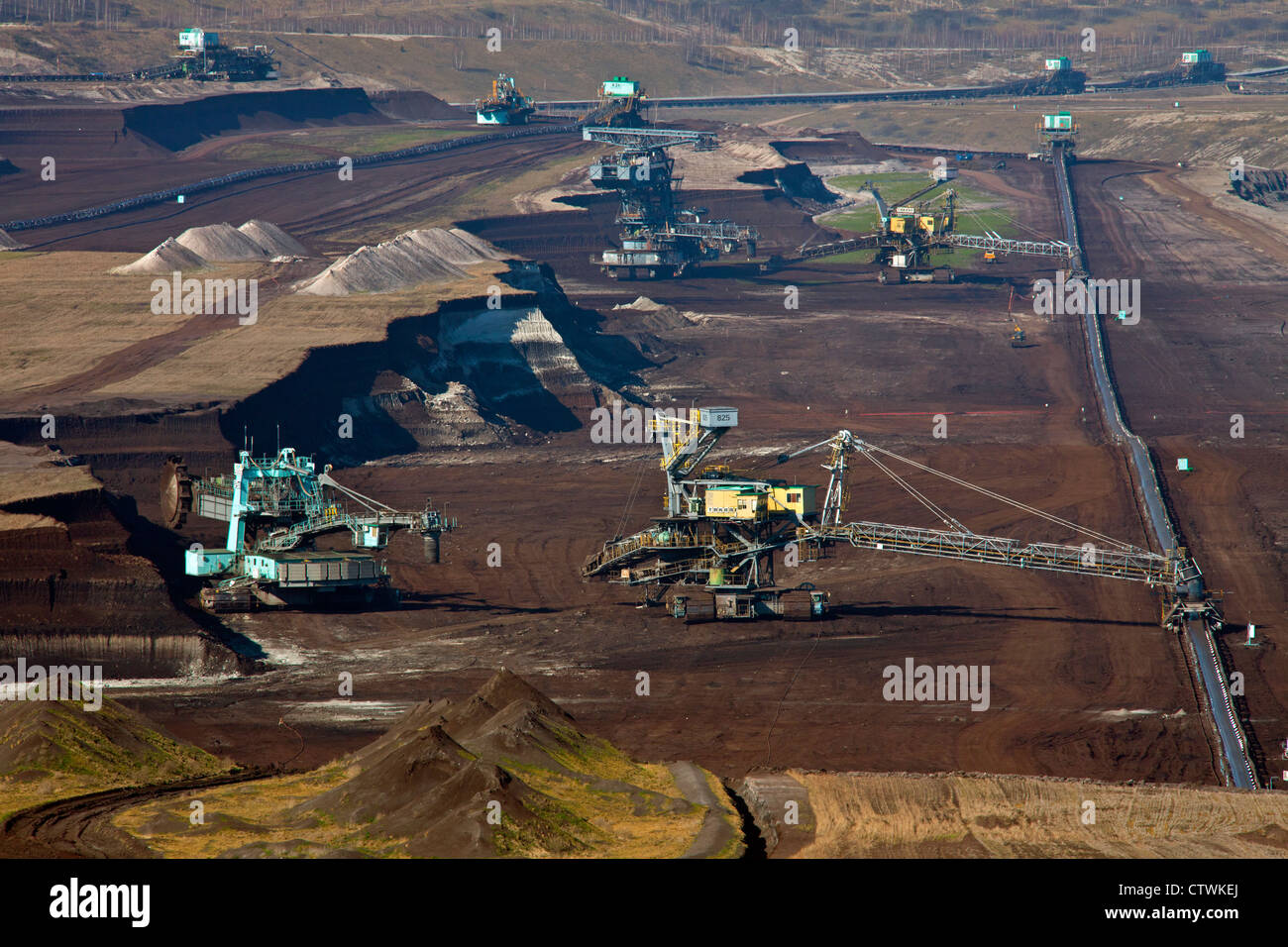 Brown coal / lignite being extracted by huge bucket-wheel excavators at ...