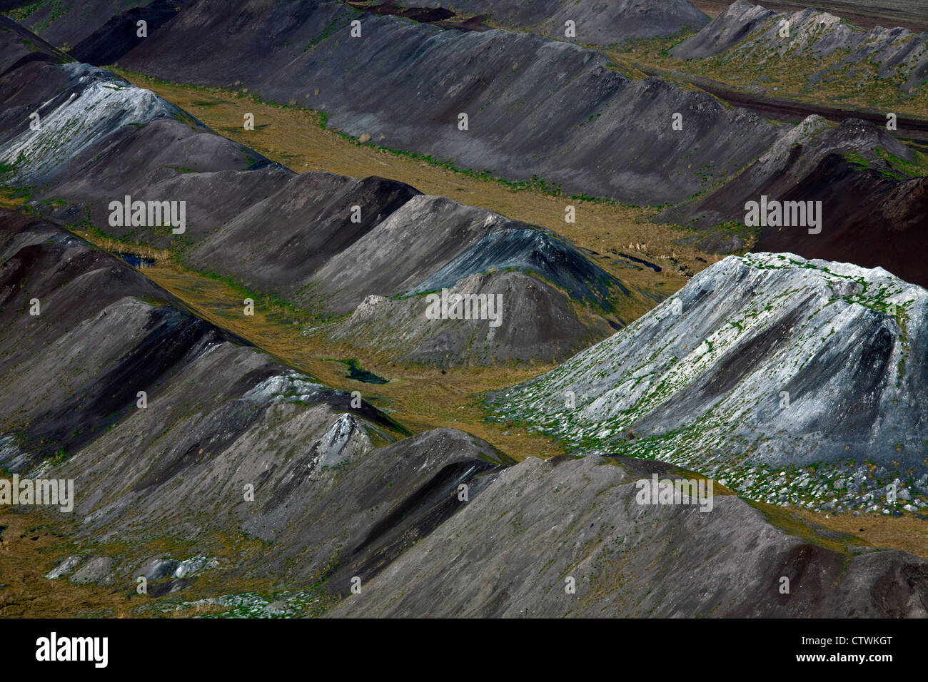 Spoil heaps from extracted brown coal / lignite at open-pit mine ...