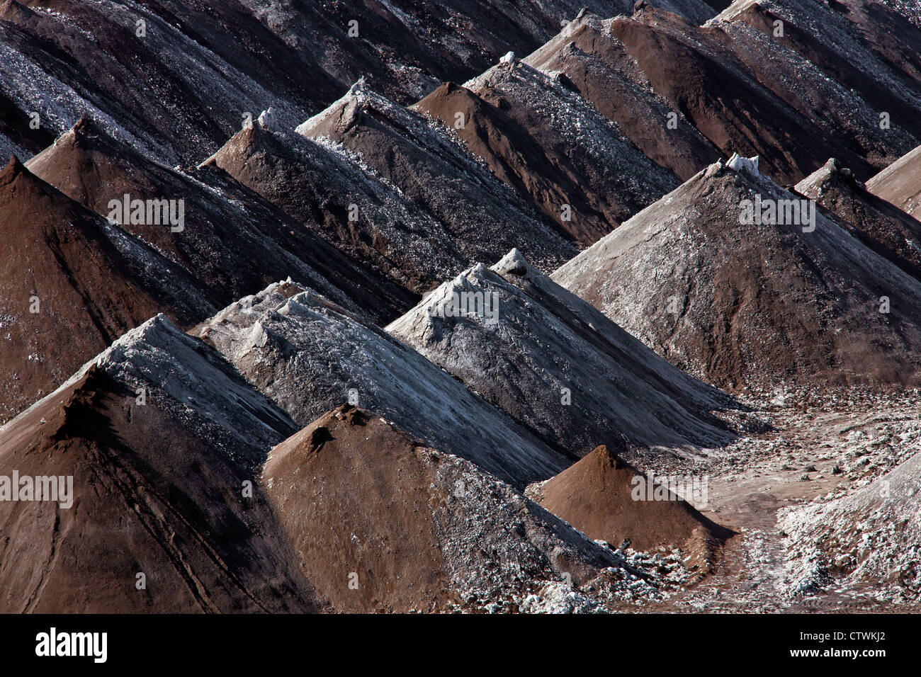 Spoil heaps from extracted brown coal / lignite at open-pit mine ...