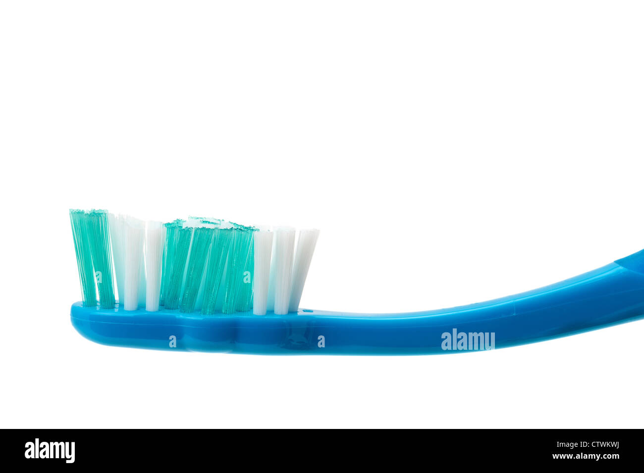 Close-up of a blue toothbrush - studio shot with a white background ...